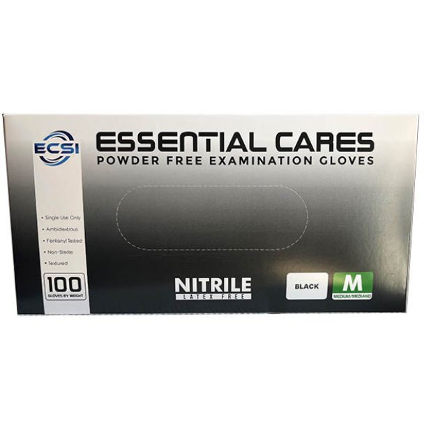 Essential Cares. Nitrile Glove Powder-Free Finger Textured Black Essential Cares Medium 100pc/Bx ...